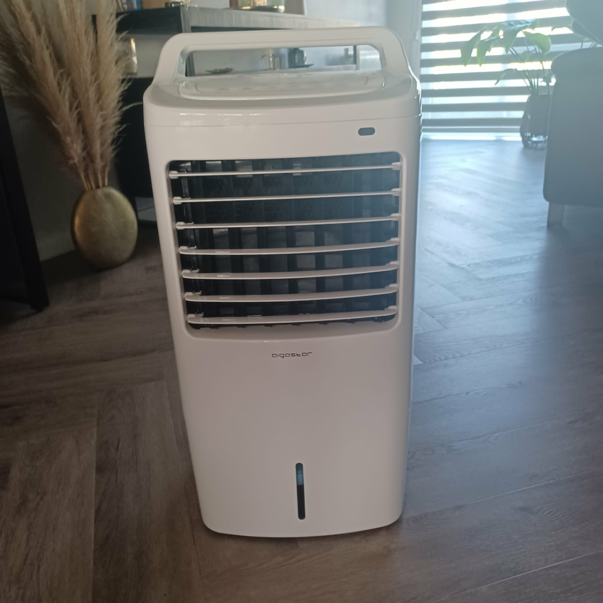 Aigostar Aircooler met afstandsbediening en koelelementen.